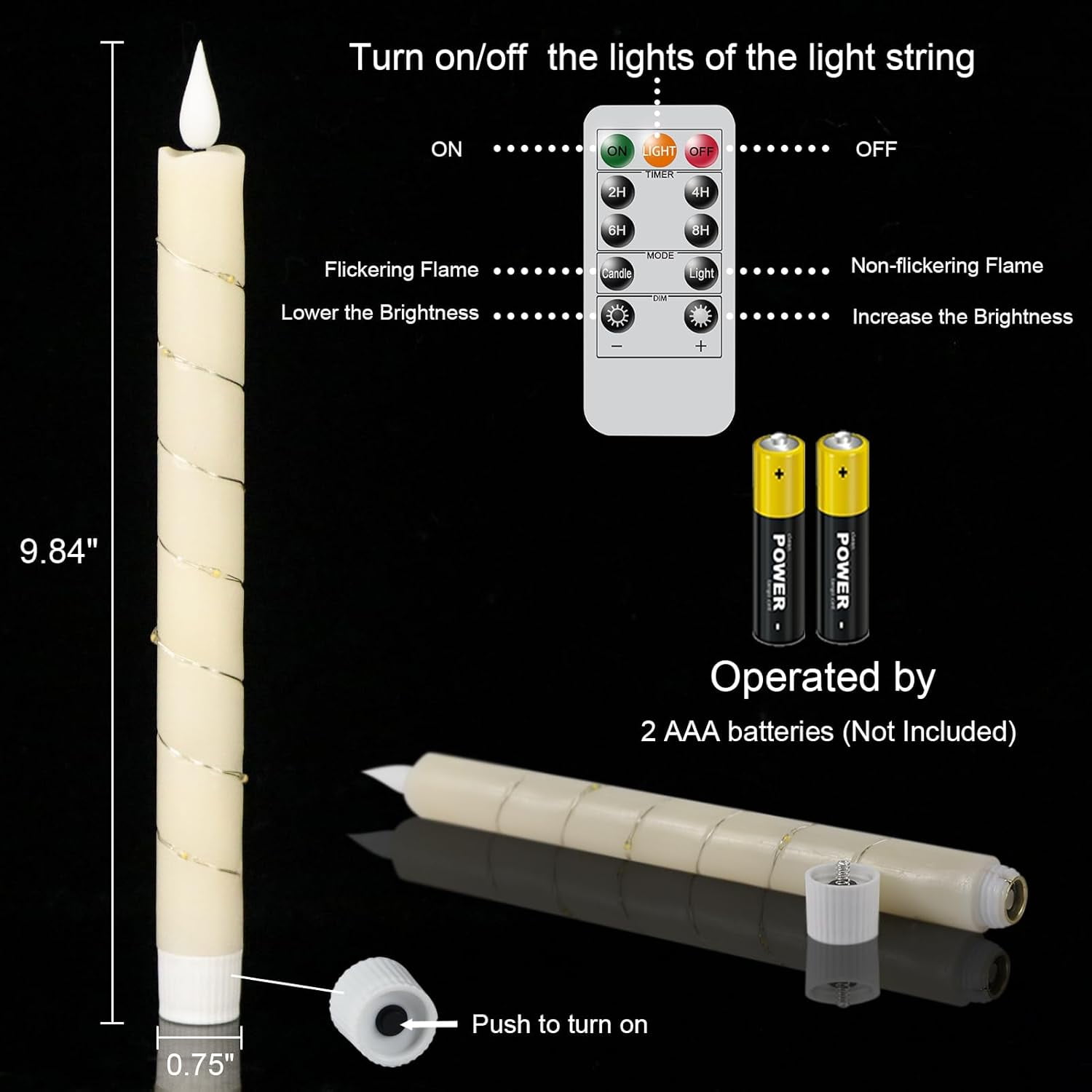 PYYAN-Flameless Taper Candles with Remote and String Lights, Ivory Real ...