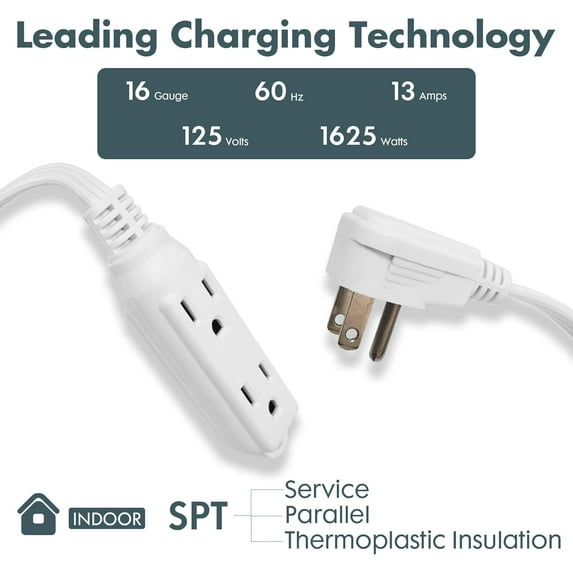 PYYAN-Flat Plug Extension Cord with 3 Outlets Extender, Flat Plug Power ...