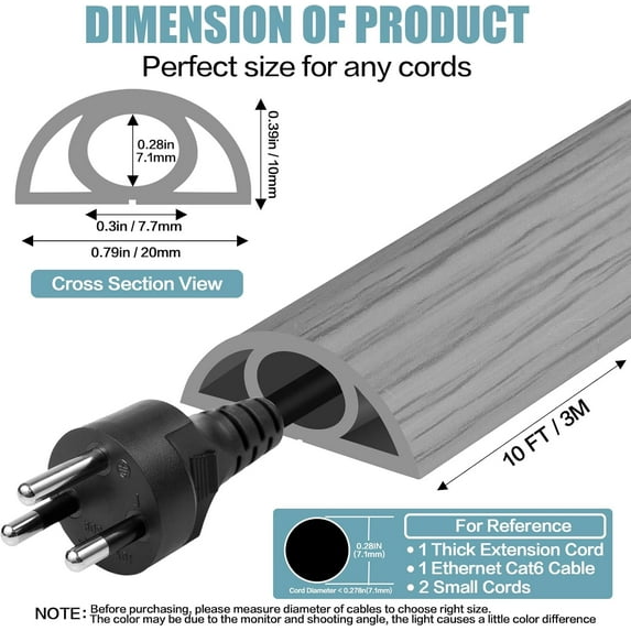 PYYAN-Floor Cord Cover Self Adhesive Cord Hider,10FT Cable Management ...