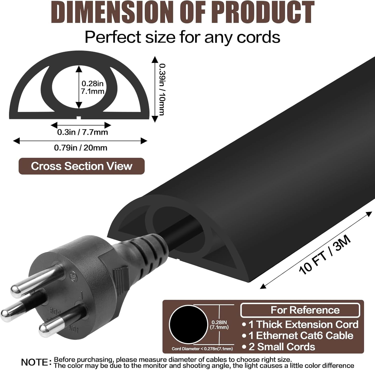 PYYAN-Floor Cord Cover Self Adhesive Cord Hider,10FT Cable Management ...