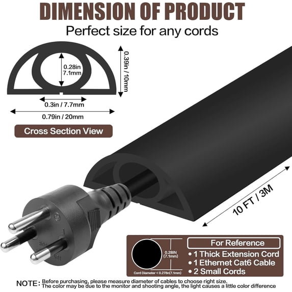 PYYAN-Floor Cord Cover Self Adhesive Cord Hider,10FT Cable Management ...