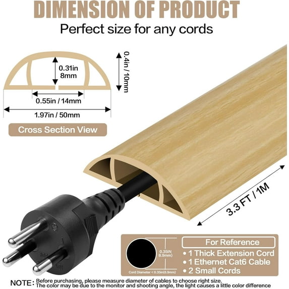 PYYAN-Floor Cord Cover Self Adhesive Cord Hider,3.3FT Cable Management ...