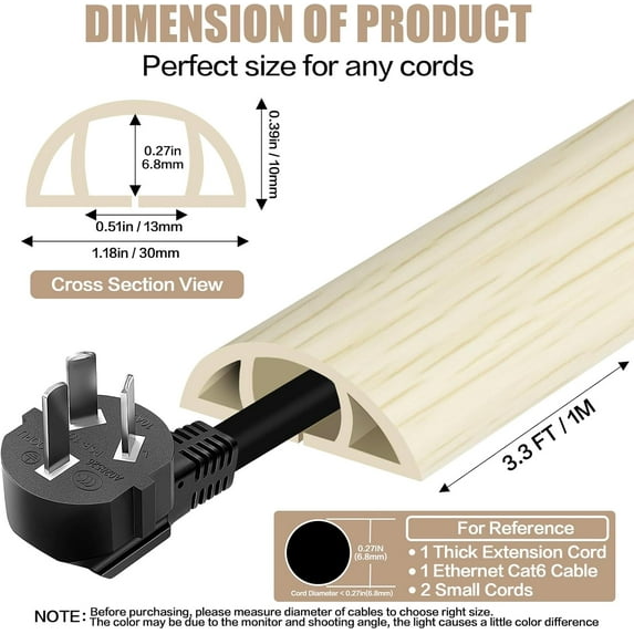 PYYAN-Floor Cord Cover Self Adhesive Cord Hider,3.3FT Cable Management ...