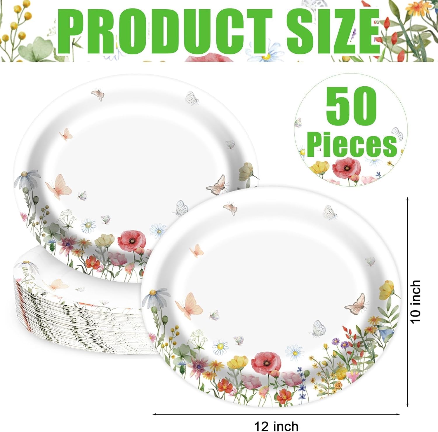 PYYAN-Floral Oval Paper Plates 10‘‘x 12‘‘, Large Disposable Heavy Duty ...