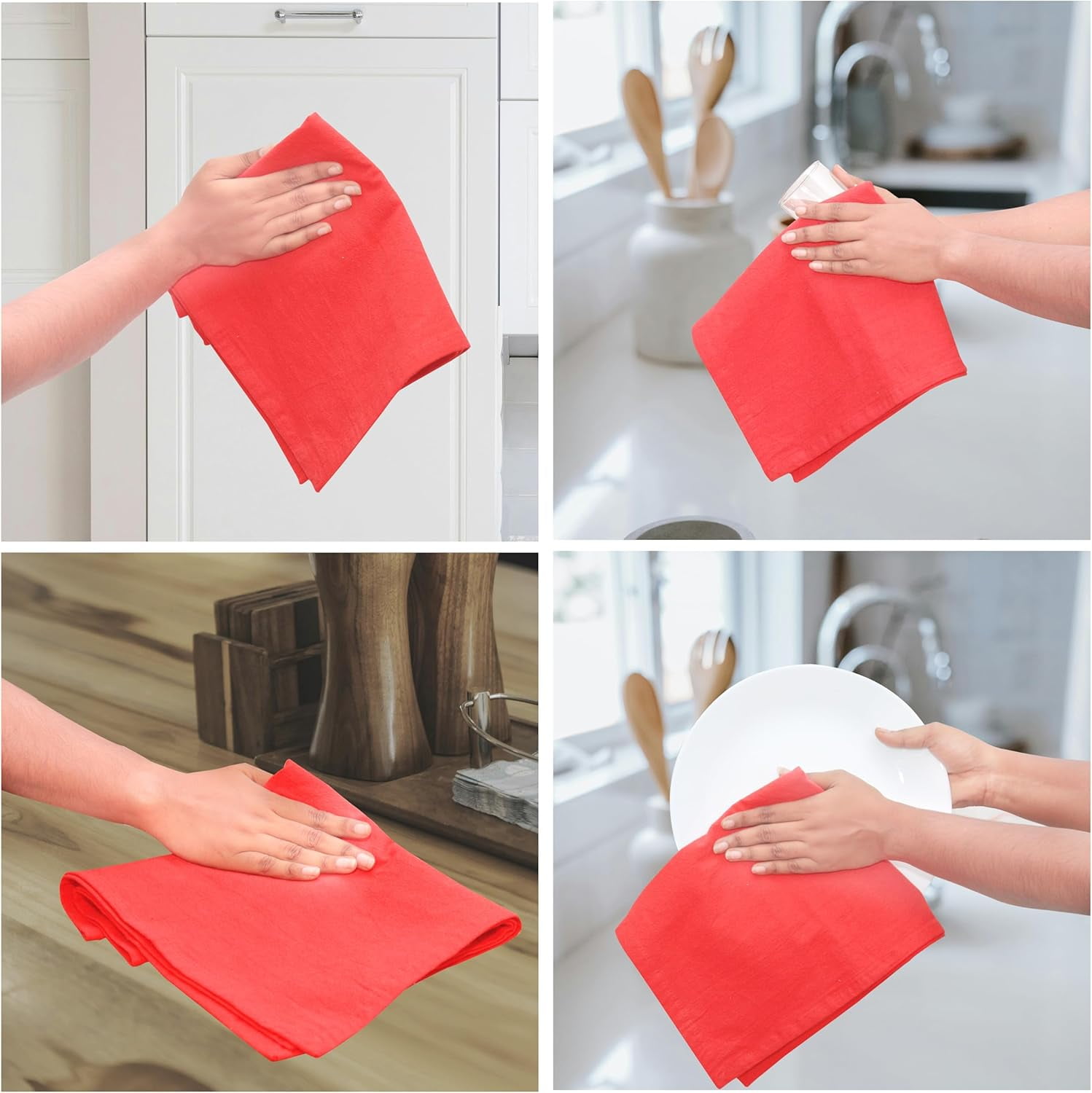PYYAN-Flour Sack Red Kitchen Towels 100% Cotton Highly Absorbent Dish ...