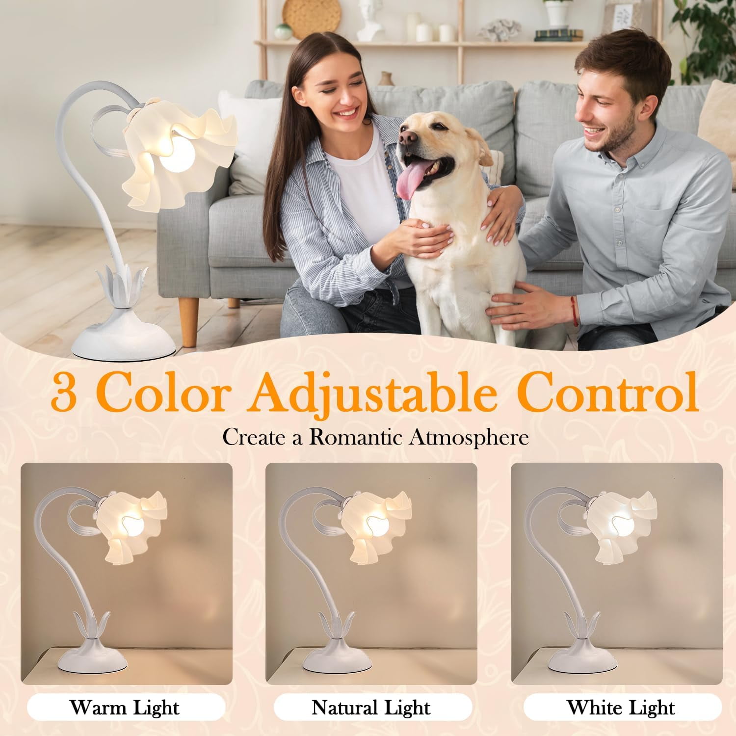 PYYAN-Flower Desk Lamp,\u200e LED Reading Lamp Cute Flower Bedside ...