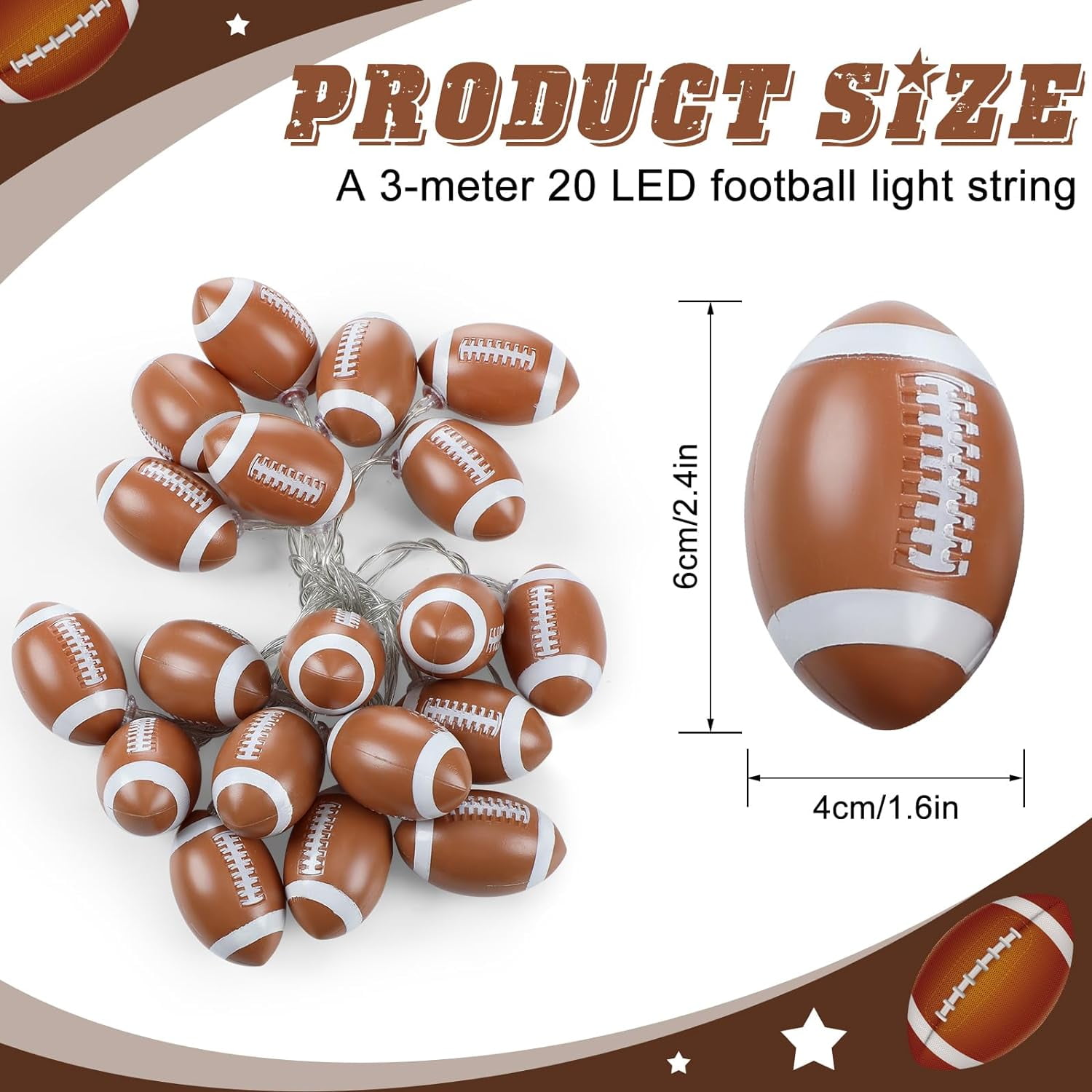 PYYAN-Football Decor String Lights 9.84 ft 20 LED Football Decorations ...