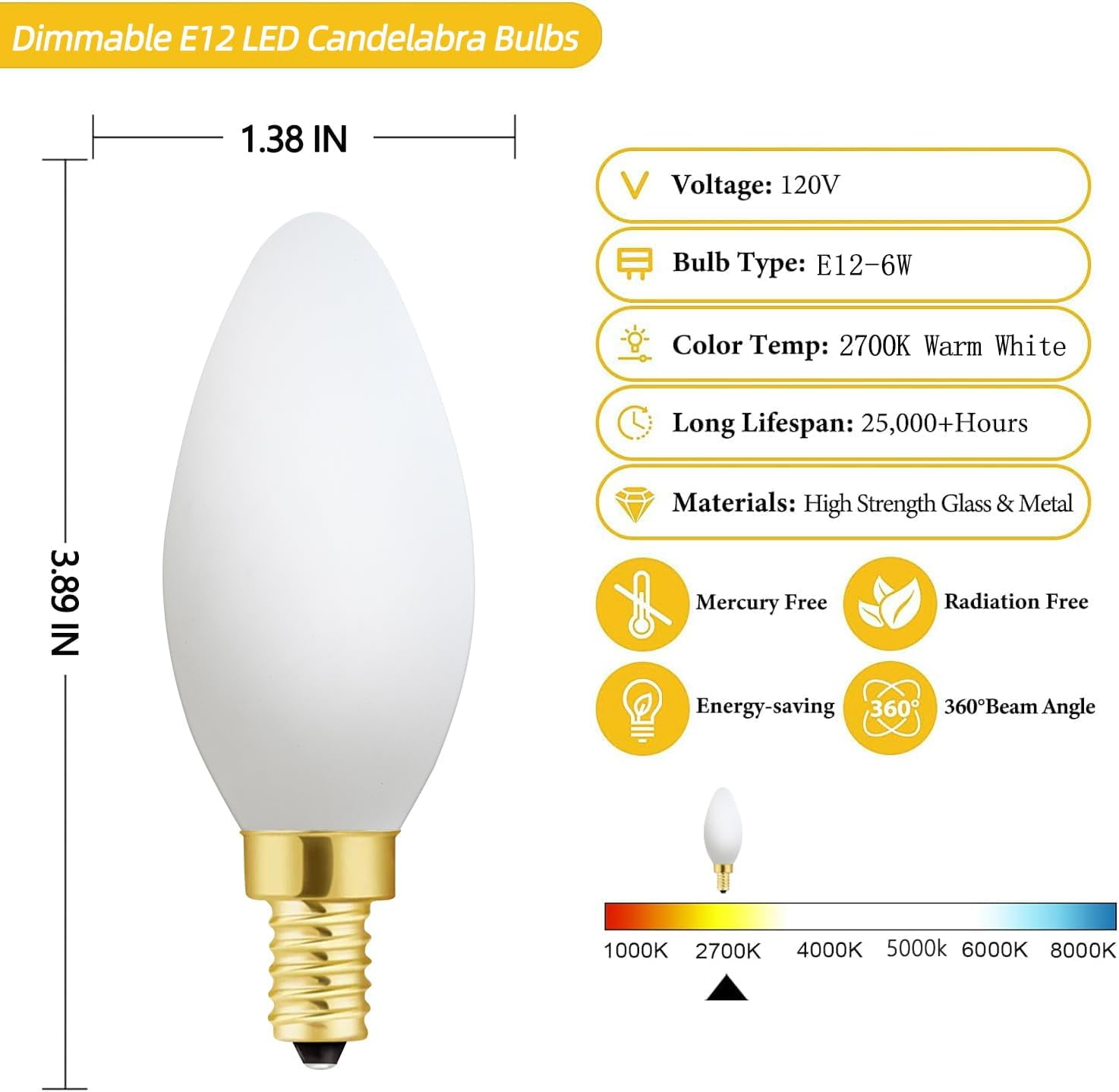 PYYAN-Frosted LED Chandelier Light Bulbs 60 Watt Equivalent,E12 LED ...