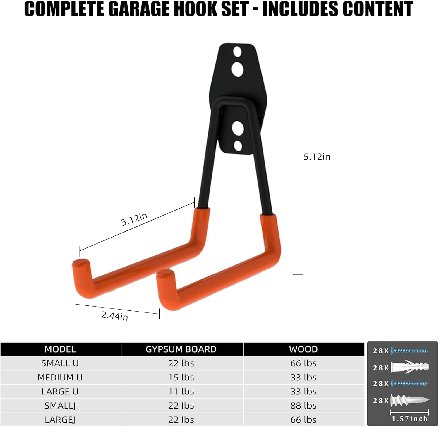 PYYAN-Garage Hooks, 6 Pack Medium Square Wall Hooks for Hanging Heavy ...