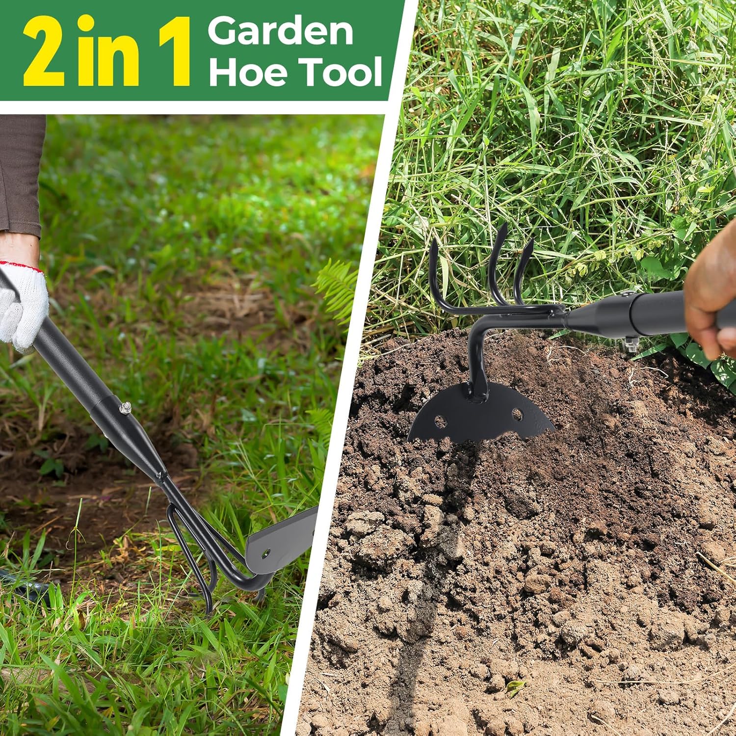 PYYAN-Garden Hoe 23 Inch Long Cultivator with Adjustable Long Handle ...