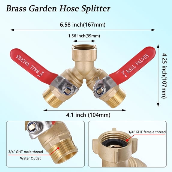 PYYAN-Garden Hose Splitter Full Flow, Brass Hose Splitter 2 Way Heavy ...