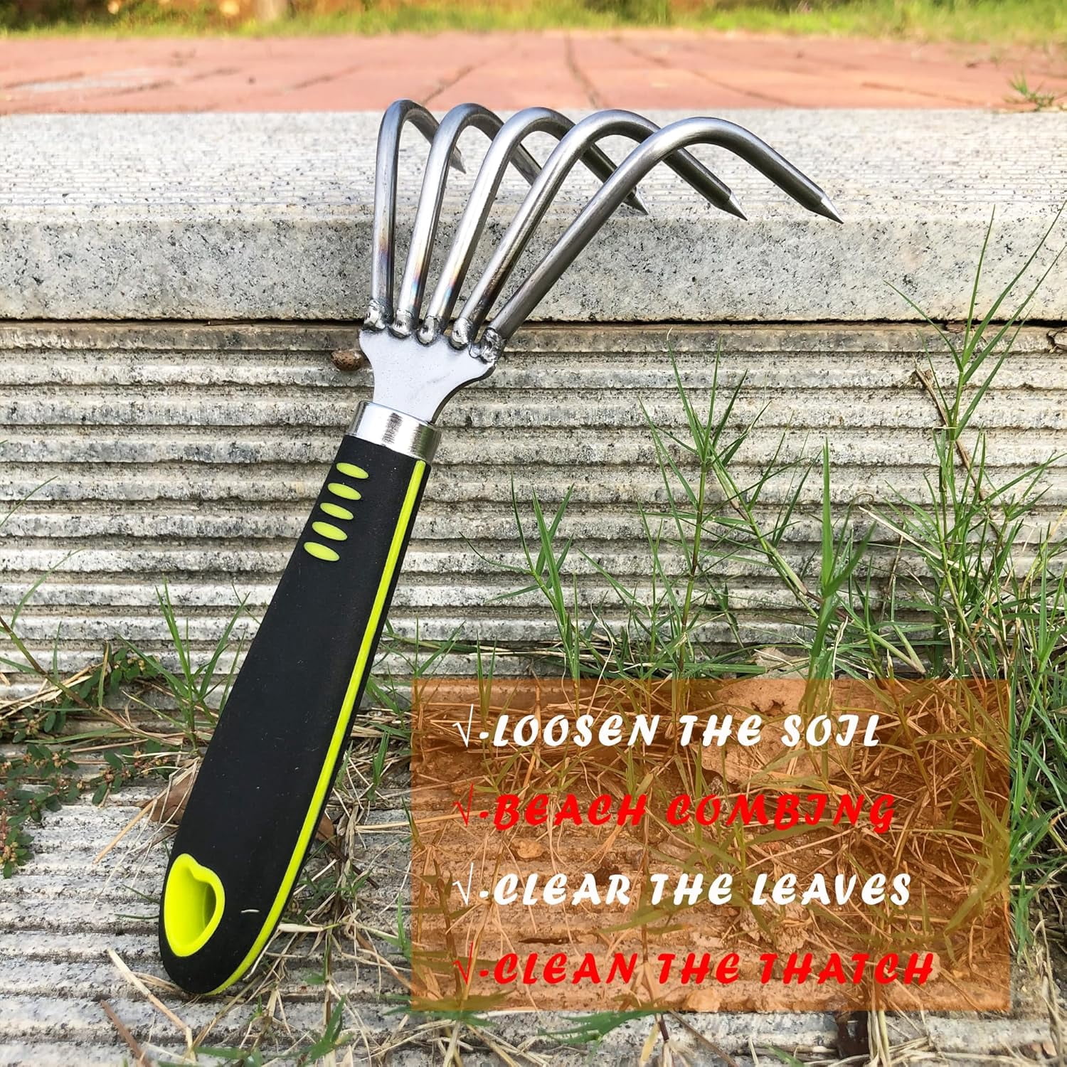 PYYAN-Garden Rake 5-Claw Landscape Dethatcher Thatching Beach Combing ...