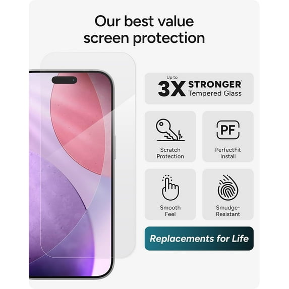 PYYAN-Glass+ Screen Protector for iPhone 17 Pro - 3X Stronger, Impact ...