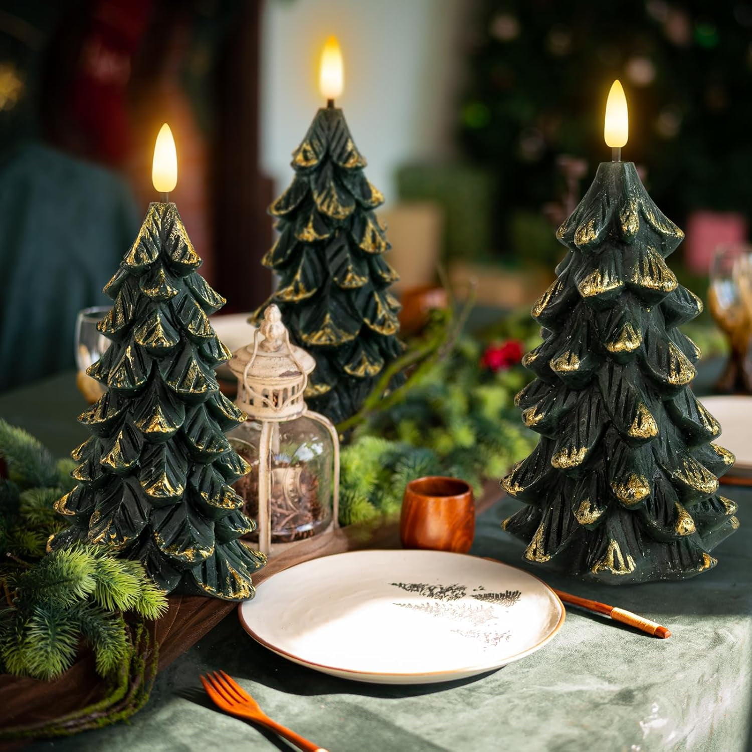 PYYAN-Green Christmas Tree Shaped Flameless Candles with Timer, Real ...
