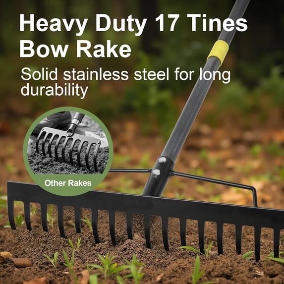 PYYAN-Heavy-Duty 17” Metal Bow Rake w/ XL Cowhide Gloves – Adjustable ...