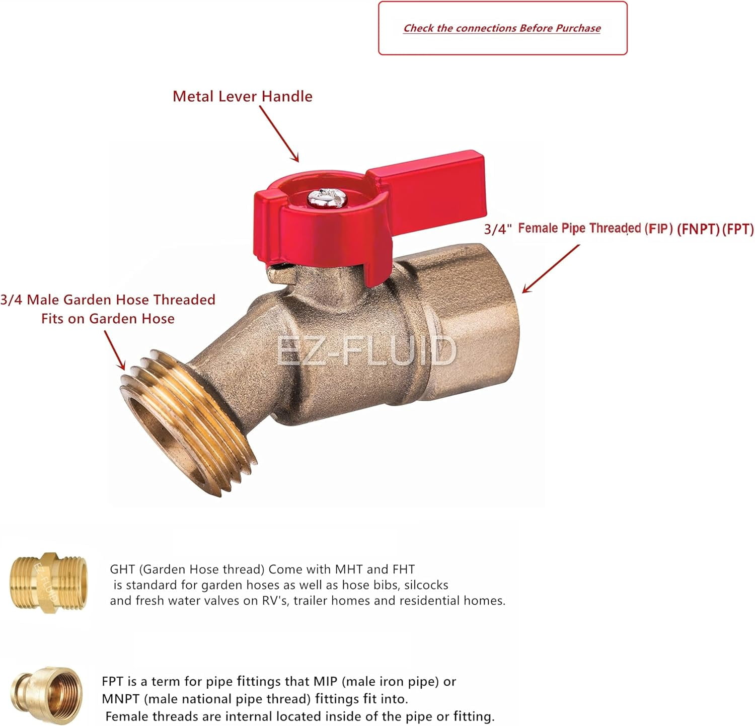 PYYAN-Heavy Duty LF Brass 3/4" FIP Inlet Hose Bibb x 3/4\u201c MHT Male ...