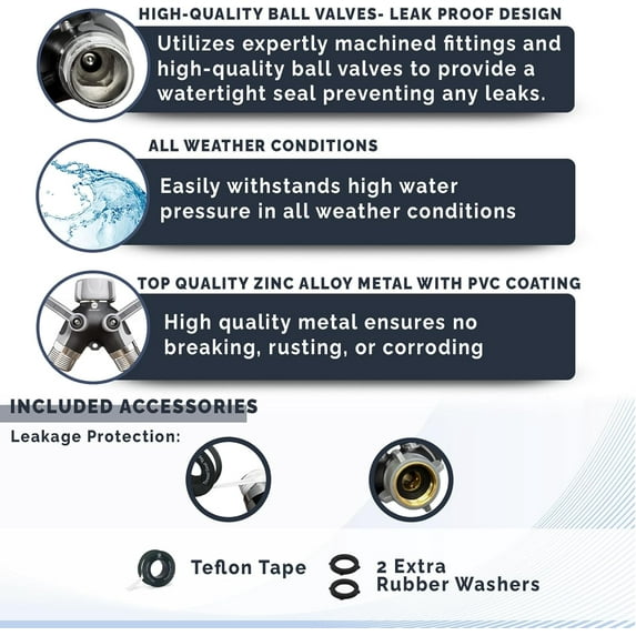 PYYAN-Heavy Duty Metal & PVC Covered 2 Way Y Splitter Garden Hose ...