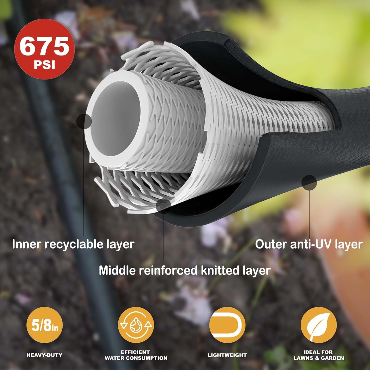 PYYAN-Hybrid Garden Hose 15FT - 5/8" Durable and Sturdy Flexible Rubber ...