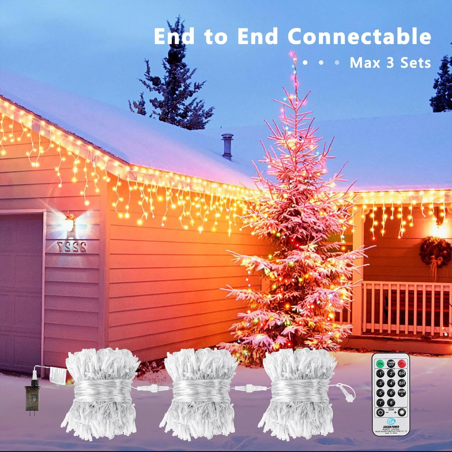 PYYAN-Icicle Lights Warm White, 29ft 360 LED Christmas Icicle Lights, 8 ...