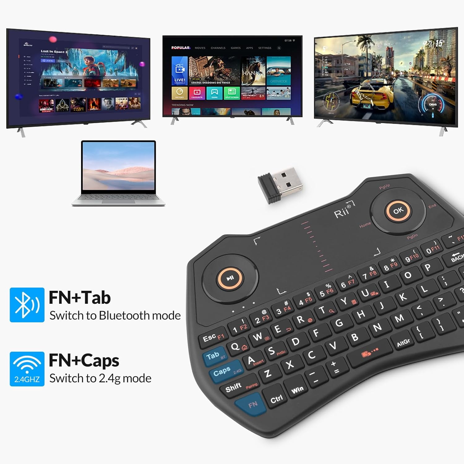 PYYAN-K28 Bluetooth Mini Keyboard Remote Control with Touchpad Moue ...