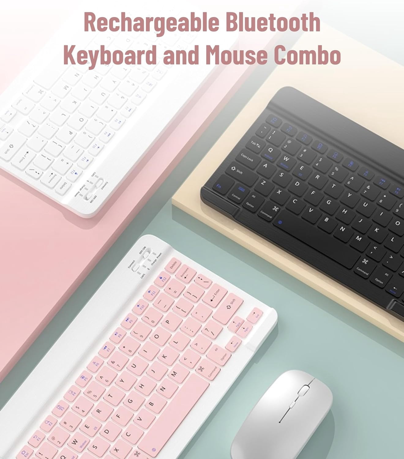 PYYAN-Keyboard and Combo, Cute Bluetooth Keyboard with Slicent Mouse, 3 ...