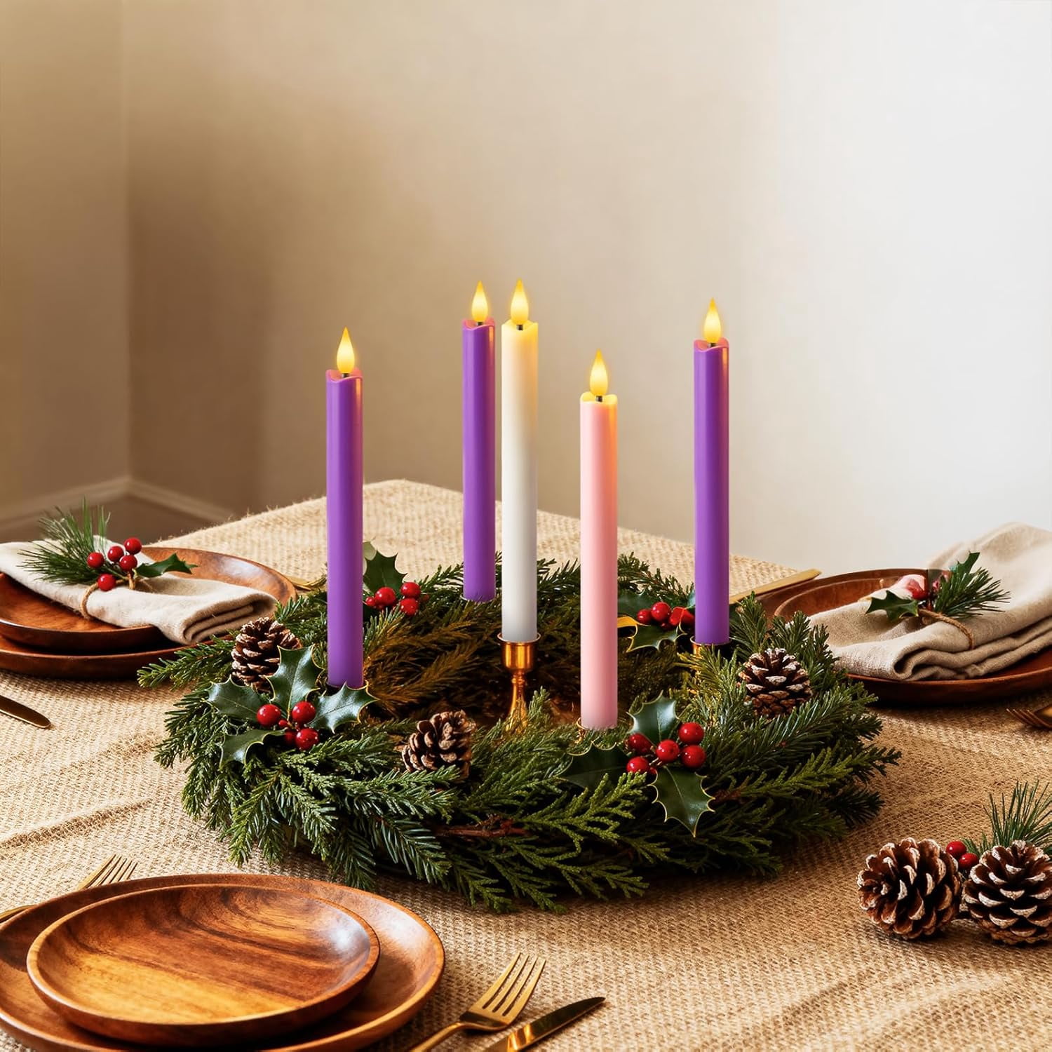PYYAN-LED Advent Candles Set of 5, Flameless Taper Candles with Remote ...