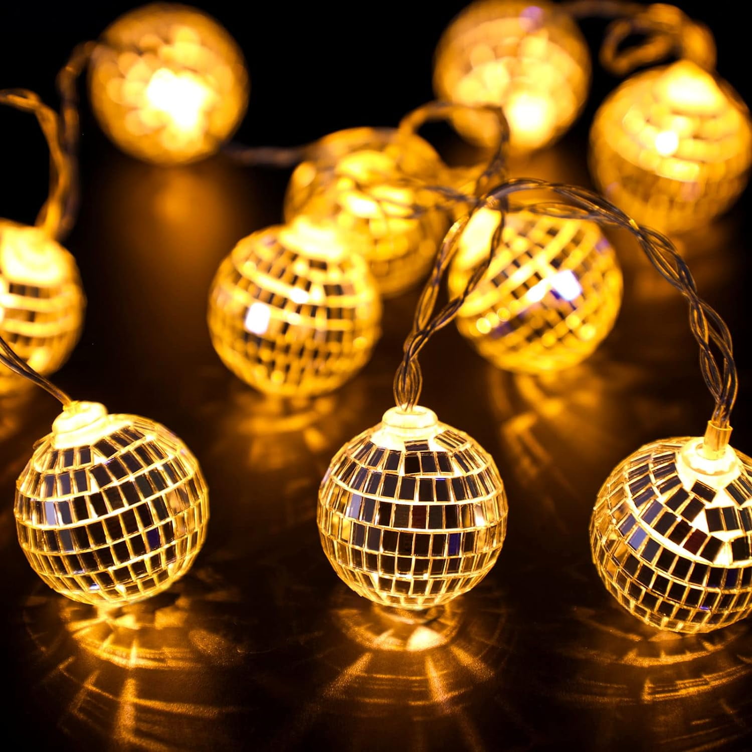 PYYAN-LED Disco Ball String Light Battery Powered Mirror Balls Ornaments for Outside Backyard ...