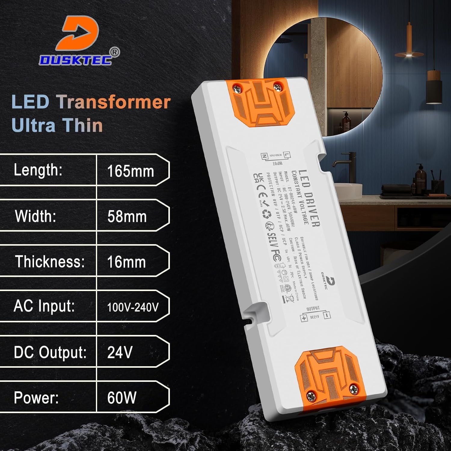 PYYAN-LED Driver 24V 60W, IP44 Slim Switching Power Supply, 120V AC to ...