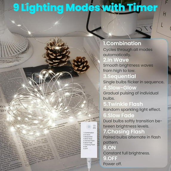 PYYAN-LED Fairy Lights Battery Operated with Timer, Rechargeable Mini ...