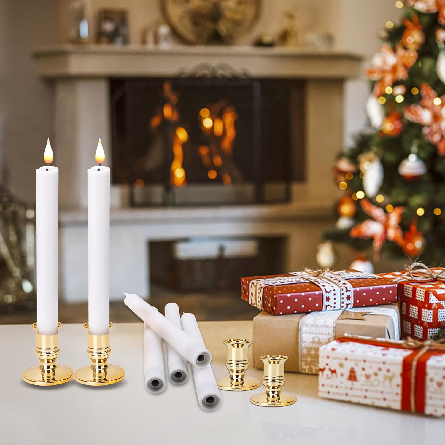 PYYAN-LED Flameless Window Candles with Remote Timer Gold Base 10 PCS ...