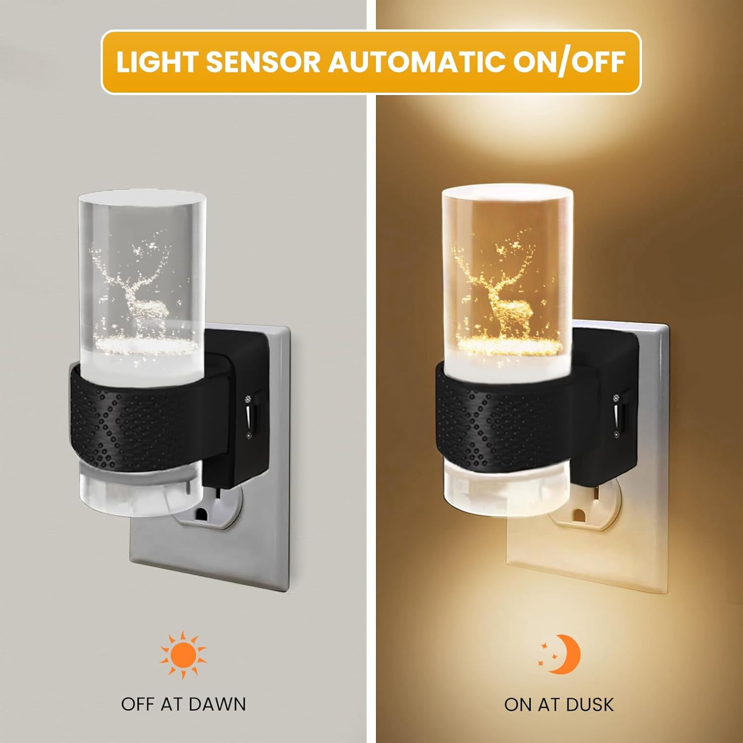 PYYAN-LED Night Lights Plug into Wall (Christmas Reindeer), 2 Pack ...