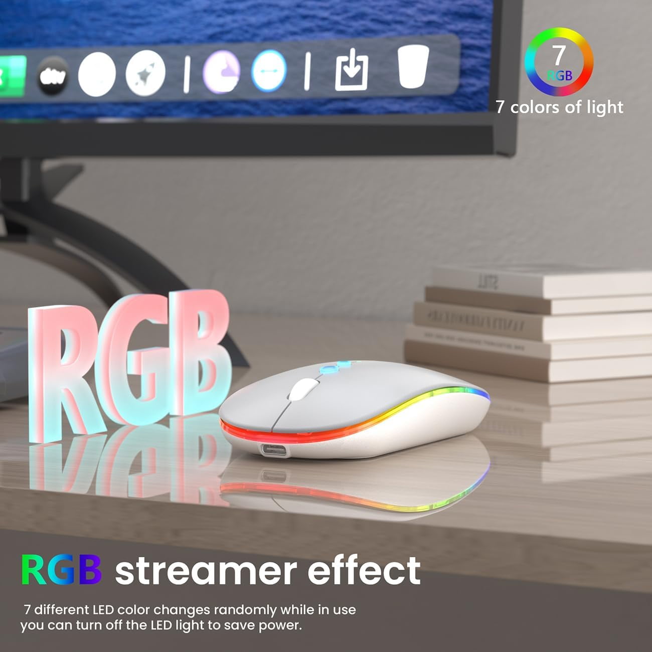 PYYAN-LED Wireless Mouse A100S Rechargeable Portable Silent Mouse with ...