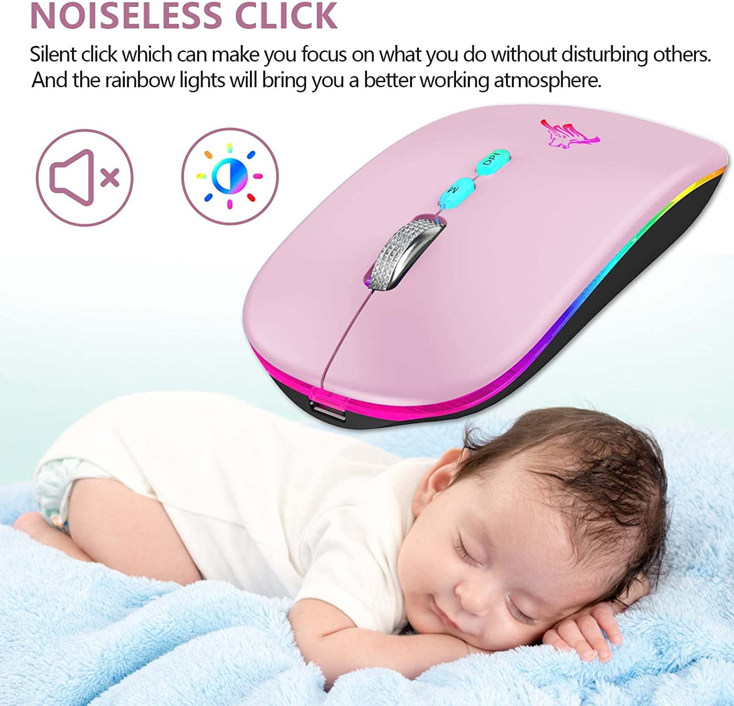 PYYAN-LED Wireless Mouse, Slim Rechargeable Wireless Bluetooth Mouse, 2 ...