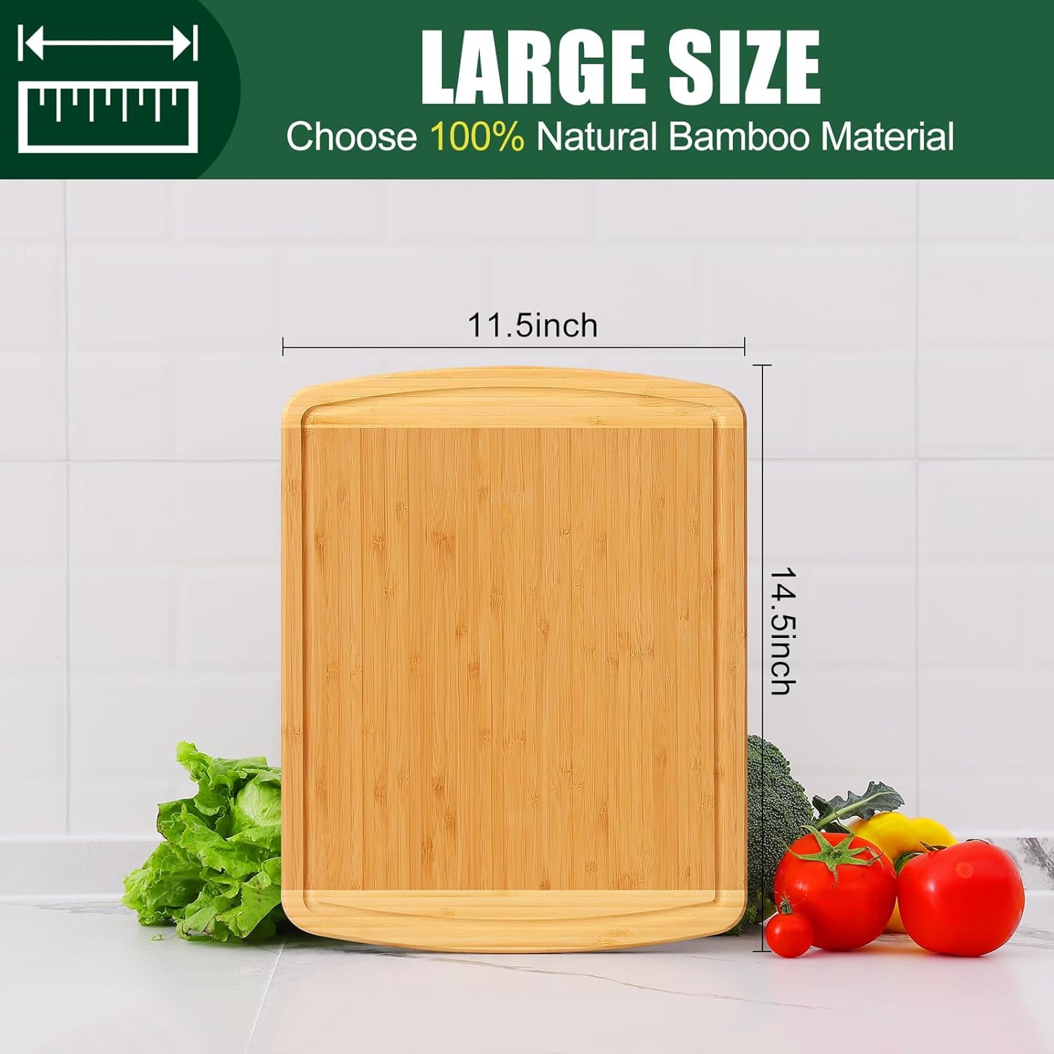 PYYAN-Large Bamboo Cutting Boards for Kitchen,14.5x11.5" Wood L Cutting ...
