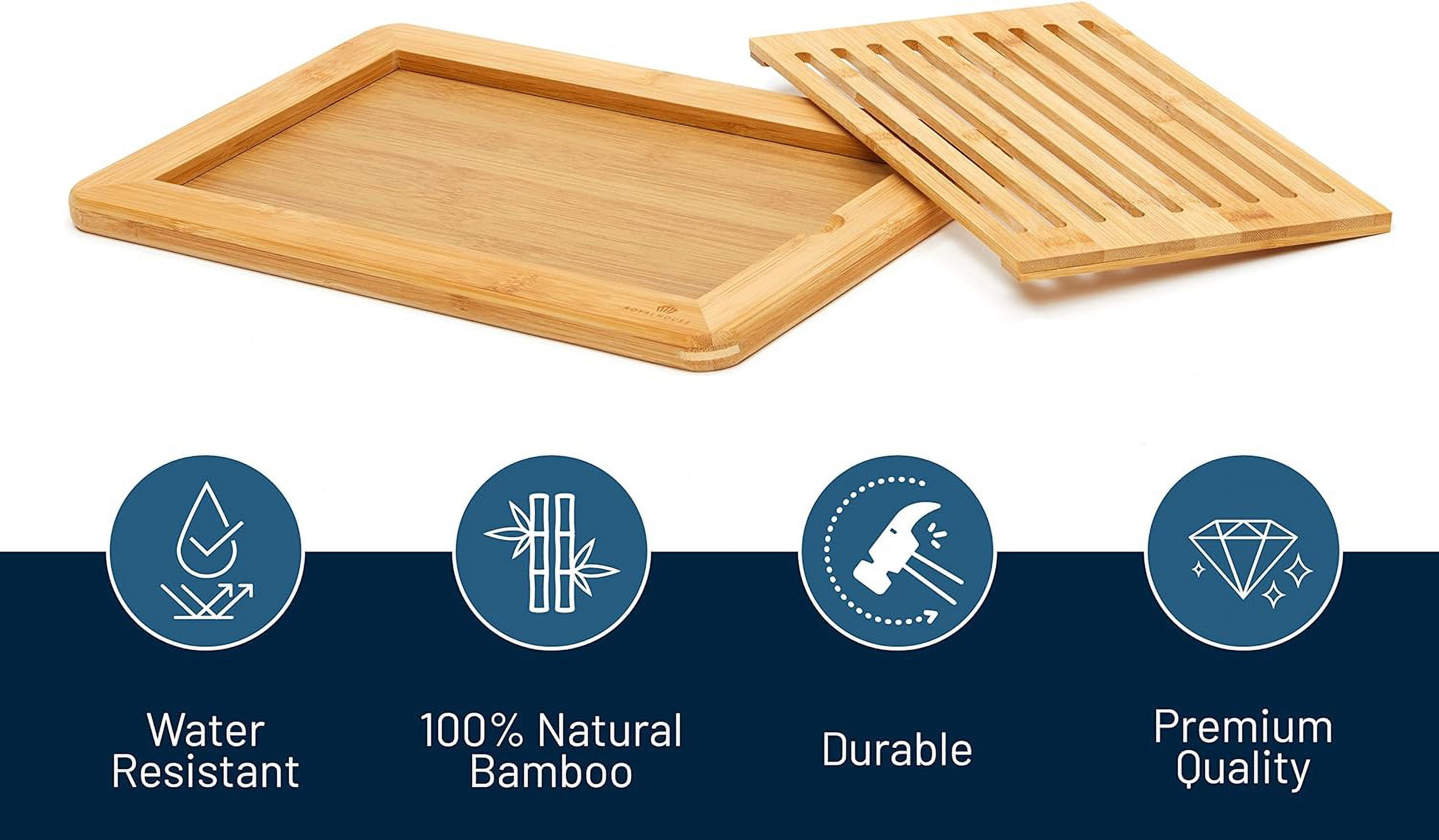 PYYAN-Large Premium Natural Bamboo Bread Cutting Board with Crumb Tray ...
