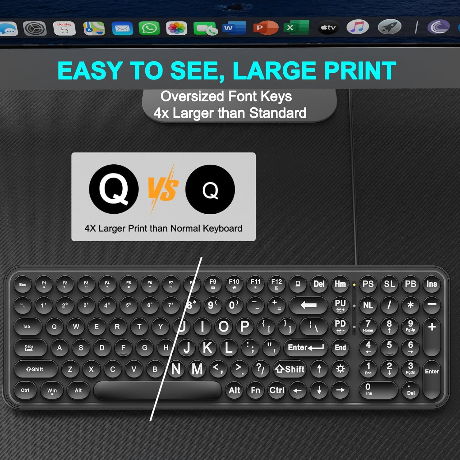PYYAN-Large Print Backlit Wired Keyboard, Full-Size with 7-Color LED ...