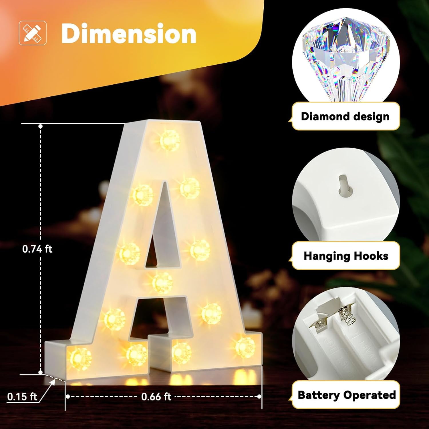 PYYAN-Light Up Letters, LED Letter Lights 26 Alphabet, Diamond Bulb ...