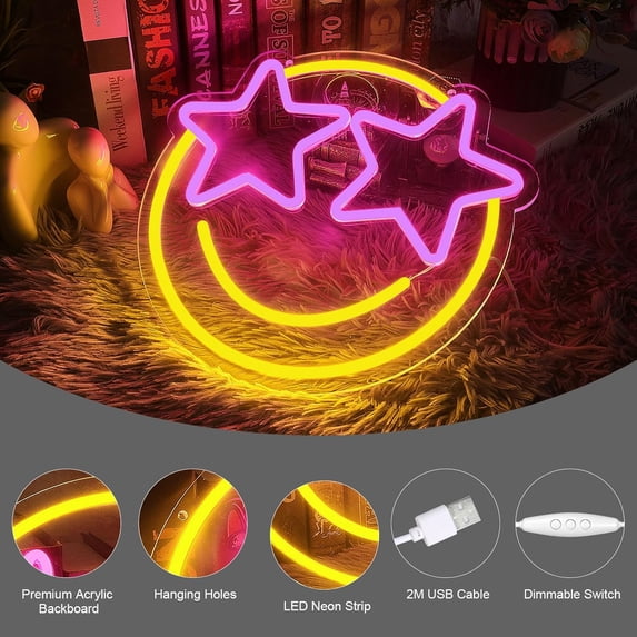 PYYAN-Lightning Eyes Smile Neon Sign \u2013 13"x12.2" LED Wall Light ...