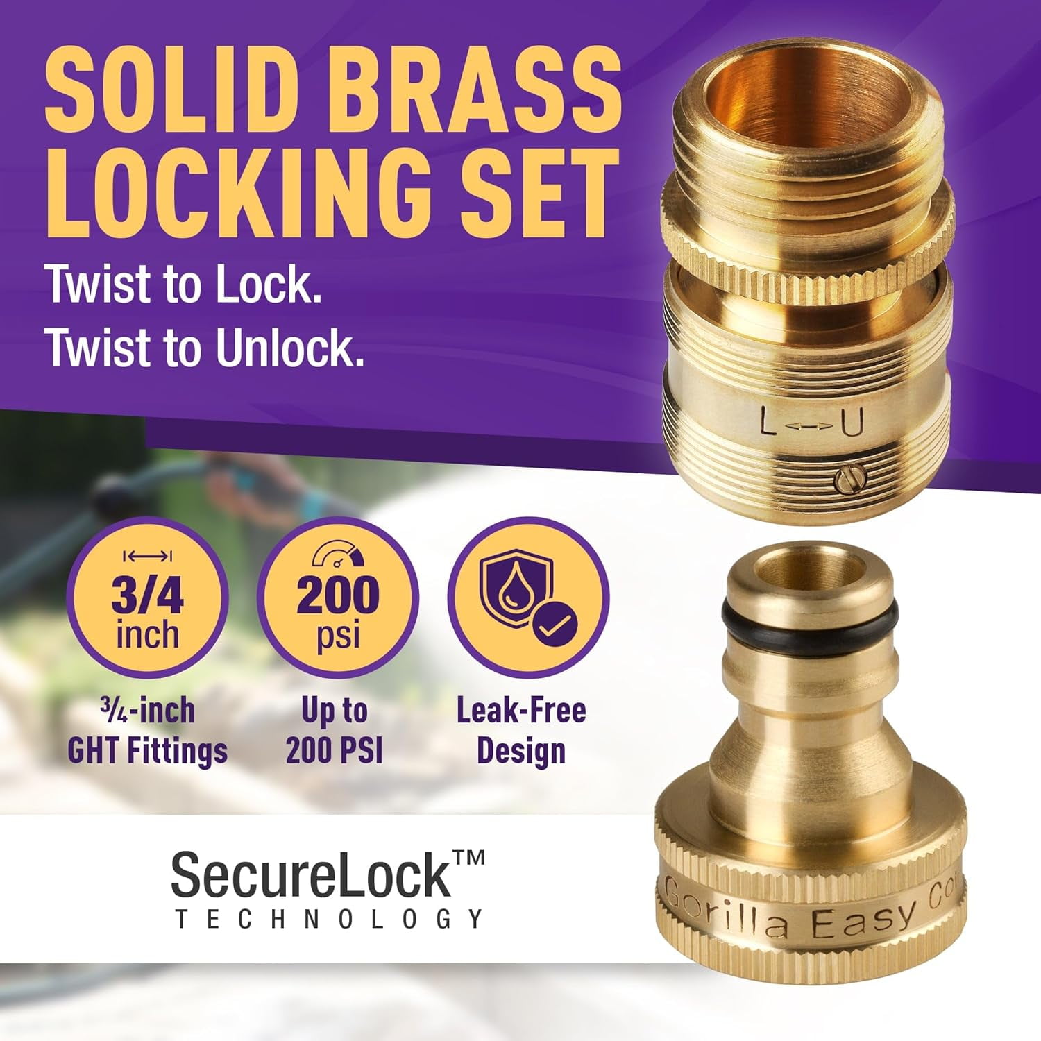 PYYAN-Locking Garden Hose Quick Connect Fittings. 3/4 Inch GHT Solid ...