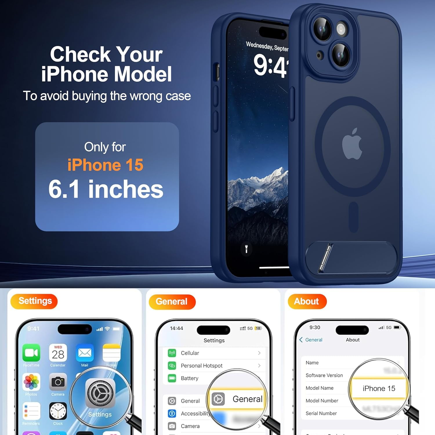 PYYAN-Magnetic Compatible with iPhone 15 Case, [Built-in Invisible Kickstand][Compatible with ...