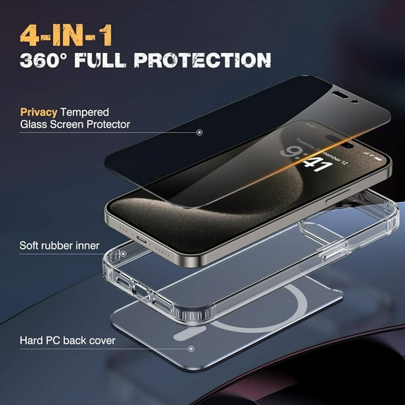 PYYAN-Magnetic for iPhone 15 Pro Max Case, [with Privacy Screen ...
