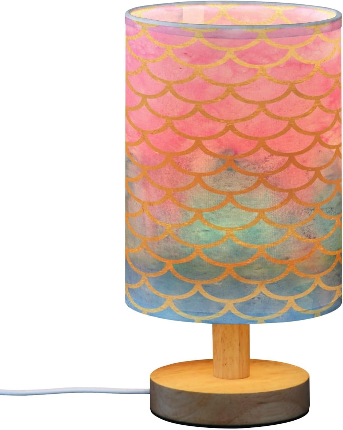 PYYAN-Mermaid Scales Pink Blue Gold Decor Bedside Table Lamp with USB ...