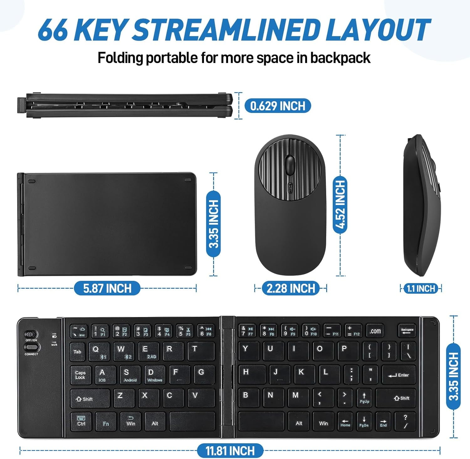 PYYAN-Mini Rechargeable Foldable Bluetooth Keyboard and Mouse Combo ...