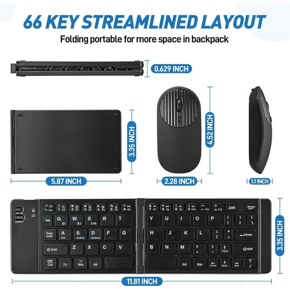 PYYAN-Mini Rechargeable Foldable Bluetooth Keyboard and Mouse Combo, Portable (Sync Up to 3 ...