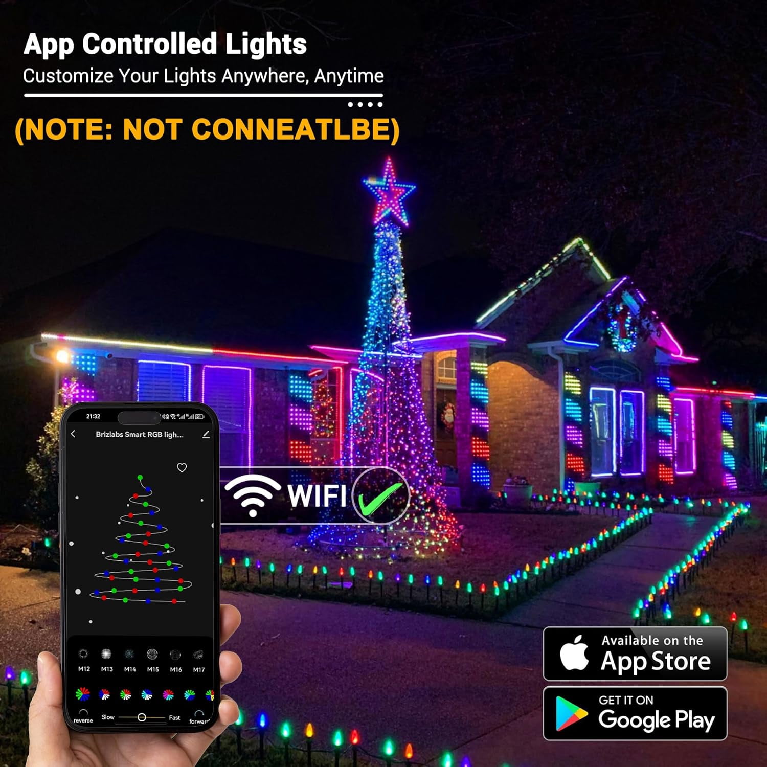PYYAN-(Not Connectable Smart C9 Christmas Lights, 39FT 60 LED WiFi ...