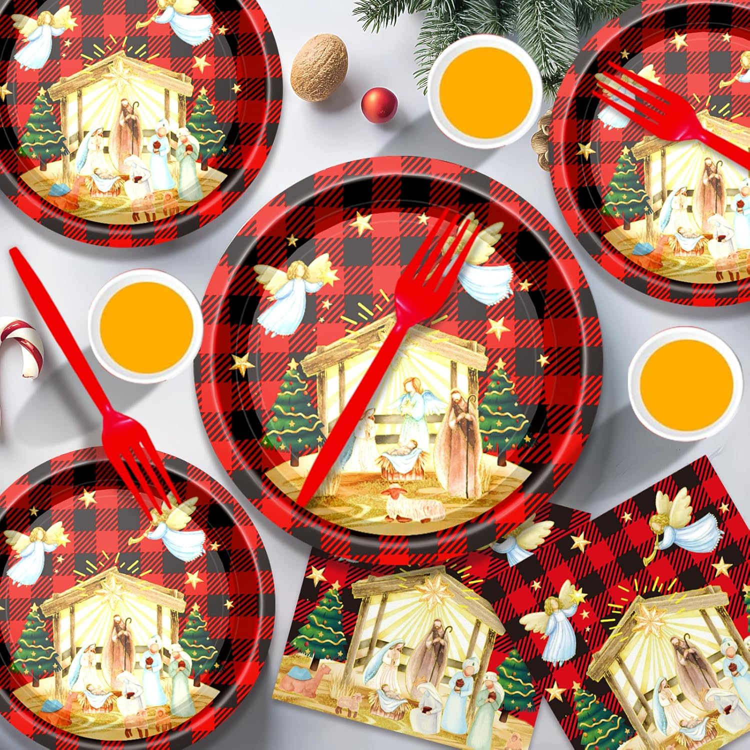 PYYAN-O Holy Night Christmas Nativity Party Plates Supplies Tableware ...