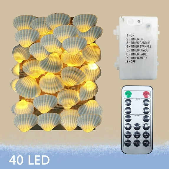 PYYAN-Ocean Real Seashell 0.8"(H) 40 LED String Lights 13.85Ft Battery ...
