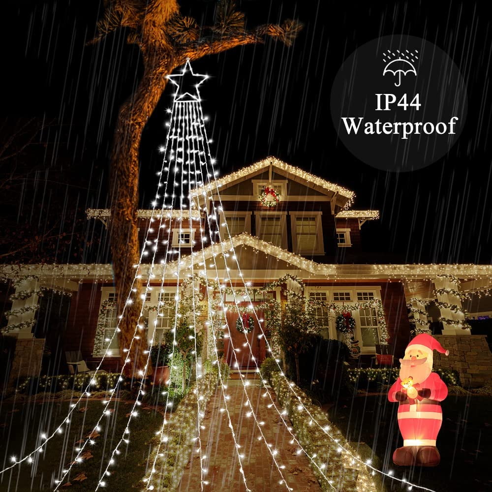 PYYAN-Outdoor Christmas Star Lights 320 LED Waterfall Christmas Tree ...