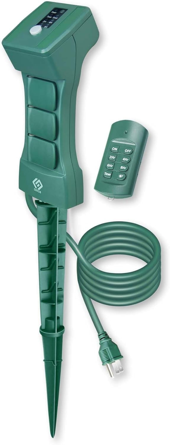 PYYAN-Outdoor Remote Control Power Stake with Photocell Timer 2/4/6/8 ...