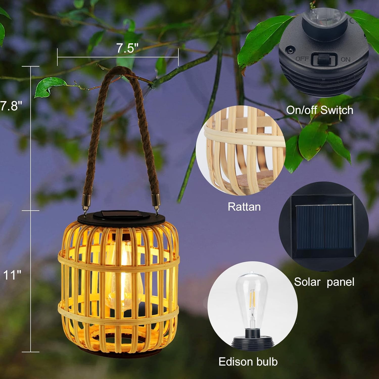 PYYAN-Outdoor Solar Rattan Lantern Hanging Lights with Handle ...